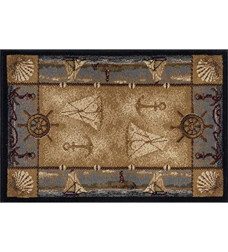 Seashore Nautical Novelty Lodge Pattern Beige Scatter Mat Rug, 2' x 3'