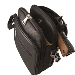 Roma Leathers Square Leather Cross body Bag Men & Women Conceal Carry Gun Purse (Black)