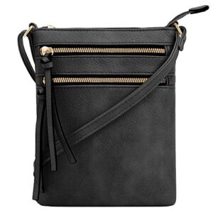 deluxity crossbody purse bag shoulder bag multi pocket zipper purse | black