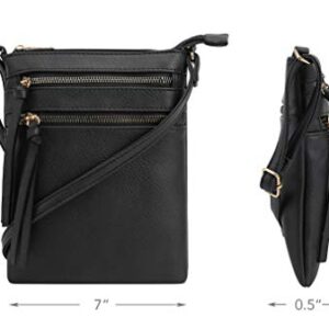 DELUXITY Crossbody Purse Bag Shoulder Bag Multi Pocket Zipper Purse | Black