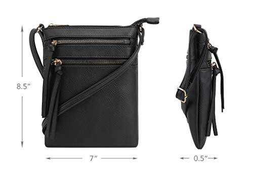 DELUXITY Crossbody Purse Bag Shoulder Bag Multi Pocket Zipper Purse | Black