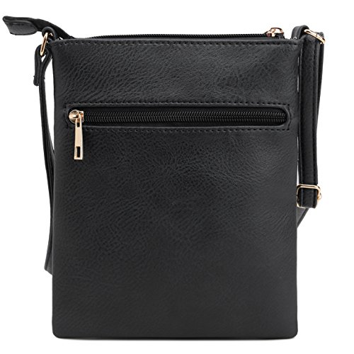 DELUXITY Crossbody Purse Bag Shoulder Bag Multi Pocket Zipper Purse | Black