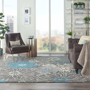 Nourison Passion Grey 2'2" x 7'6" Area -Rug, Floral, Farmhouse, Easy -Cleaning, Non Shedding, Bed Room, Living Room, Dining Room, Kitchen, (8' Runner)