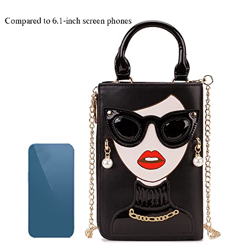 ENJOININ Women Novelty Lady Face Shoulder Bags Funky PU Leather Top Handle Satchel Handbags Clutch Purse for Women (black-1A)