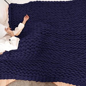 EASTSURE Chunky Knit Blanket Sofa Throw Hand-Made Super Large Bulky Chair Mat Rug,Navy,60"x80"