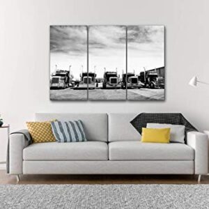 Trucks Convoy, California Black And White Print On Canvas Wall Artwork Modern Photography Home Decor Unique Pattern Stretched and Framed 3 piece