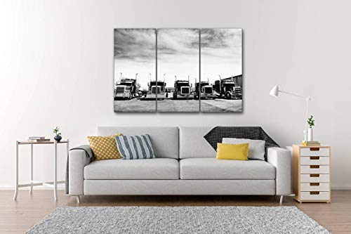 Trucks Convoy, California Black And White Print On Canvas Wall Artwork Modern Photography Home Decor Unique Pattern Stretched and Framed 3 piece