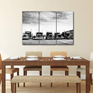 Trucks Convoy, California Black And White Print On Canvas Wall Artwork Modern Photography Home Decor Unique Pattern Stretched and Framed 3 piece