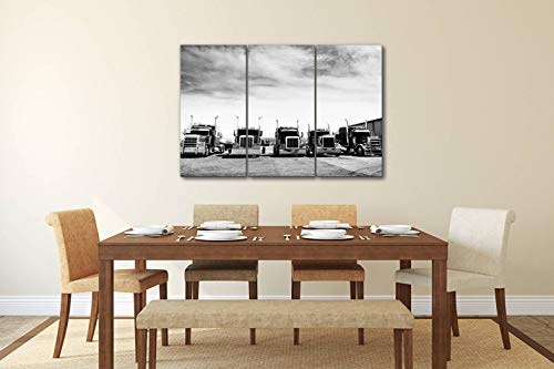 Trucks Convoy, California Black And White Print On Canvas Wall Artwork Modern Photography Home Decor Unique Pattern Stretched and Framed 3 piece