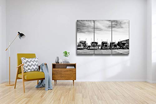 Trucks Convoy, California Black And White Print On Canvas Wall Artwork Modern Photography Home Decor Unique Pattern Stretched and Framed 3 piece