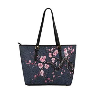 interestprint japanese cherry cherry blossm blossom tree fashion women’s pu leather handbags ladies shoulder bags tote bags