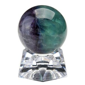 jovivi 1.2″(30mm) natural fluorite healing crystal ball gemstone sphere divination sculpture figurine with acrylic stand for decorative