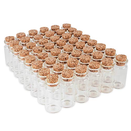 Mini Clear Glass Jars Bottles with Cork Stoppers for Arts & Crafts, Projects, Decoration, Party Favors - Size: 1-1/2" Tall X 3/4 Inches Diameter (48)