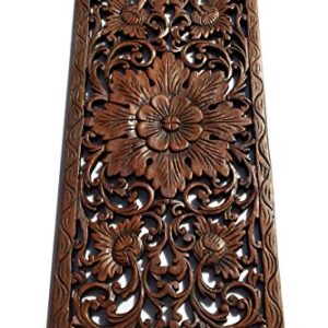 Asiana Home Decor Large Carved Wood Wall Panel. Floral Wood Carved Wall Decor. Size 35.5"x13.5"x0.5" (Brown)