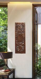 Asiana Home Decor Large Carved Wood Wall Panel. Floral Wood Carved Wall Decor. Size 35.5"x13.5"x0.5" (Brown)