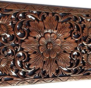 Asiana Home Decor Large Carved Wood Wall Panel. Floral Wood Carved Wall Decor. Size 35.5"x13.5"x0.5" (Brown)