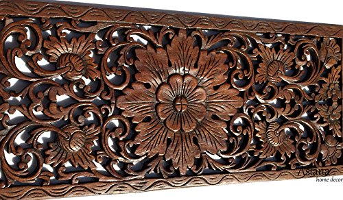 Asiana Home Decor Large Carved Wood Wall Panel. Floral Wood Carved Wall Decor. Size 35.5"x13.5"x0.5" (Brown)