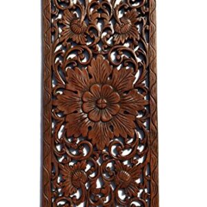 Asiana Home Decor Large Carved Wood Wall Panel. Floral Wood Carved Wall Decor. Size 35.5"x13.5"x0.5" (Brown)