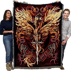 Pure Country Weavers Flame Blade Blanket by Ruth Thompson - Gift Fantasy Dragon Tapestry Throw Woven from Cotton - Made in The USA (72x54)