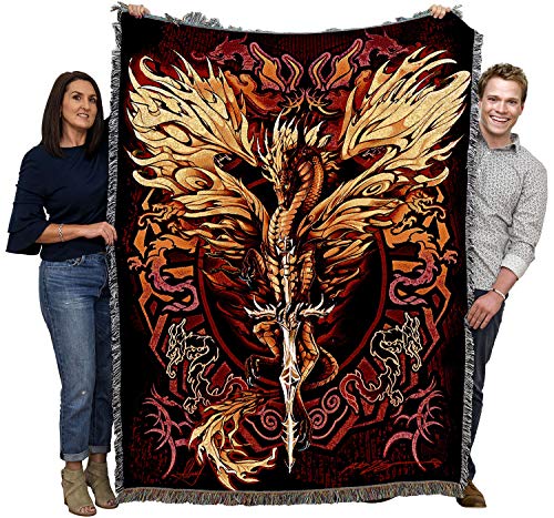 Pure Country Weavers Flame Blade Blanket by Ruth Thompson - Gift Fantasy Dragon Tapestry Throw Woven from Cotton - Made in The USA (72x54)