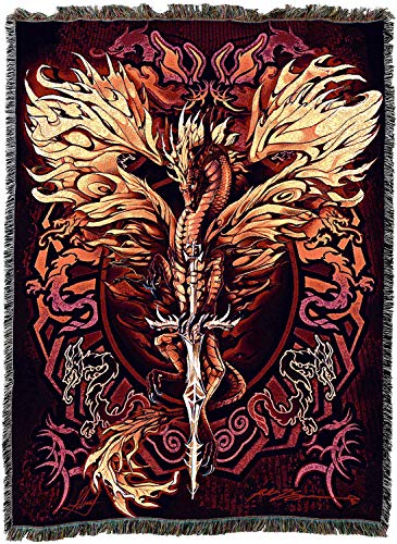 Pure Country Weavers Flame Blade Blanket by Ruth Thompson - Gift Fantasy Dragon Tapestry Throw Woven from Cotton - Made in The USA (72x54)