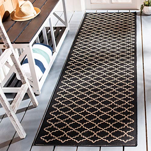 SAFAVIEH Courtyard Collection 2'3" x 8' Black/Beige CY6919 Trellis Indoor/ Outdoor-Waterproof Easy-Cleaning Patio Backyard Mudroom Runner-Rug