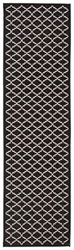 SAFAVIEH Courtyard Collection 2'3" x 8' Black/Beige CY6919 Trellis Indoor/ Outdoor-Waterproof Easy-Cleaning Patio Backyard Mudroom Runner-Rug