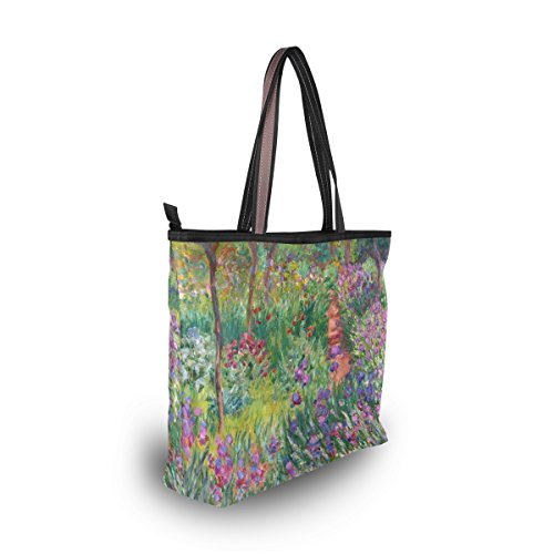 Tote Bag Iris Garden At Giverny Monet Art Shoulder Handbag Beach Bag With Zipper