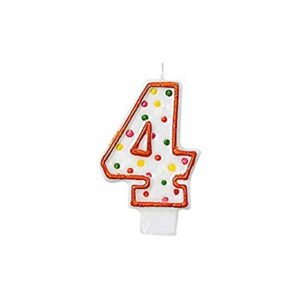 amscan fun multicolored polka dot flat molded number 4 celebration candle party supplies, 3″, white/red