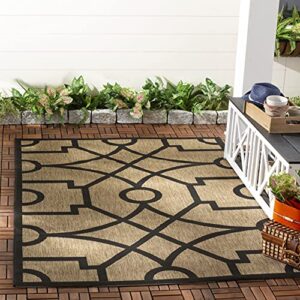 martha stewart by safavieh collection 2’7″ x 5′ dark beige/black msr4121h fretwork indoor/ outdoor waterproof easy-cleaning patio backyard mudroom area-rug