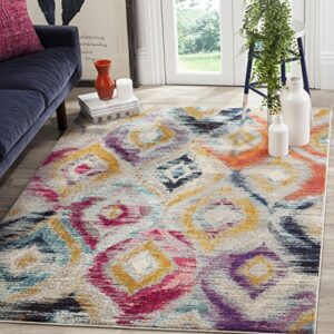 safavieh monaco collection 5’1″ x 7’7″ multi mnc242f ogee trellis watercolor distressed non-shedding living room bedroom area rug