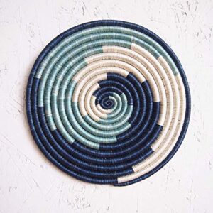 african woven trivet- rususa/rwanda trivet/sisal & sweetgrass/blues, white