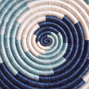 African Woven Trivet- Rususa/Rwanda Trivet/Sisal & Sweetgrass/Blues, White