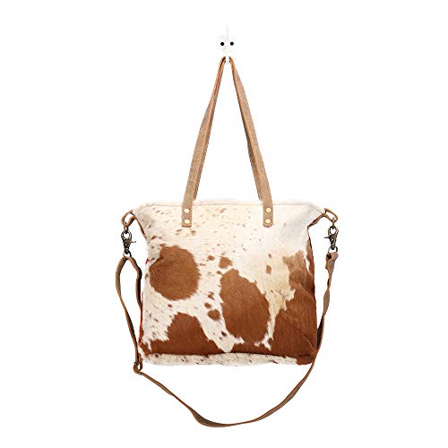 Myra Bag Camel Upcycled Canvas & Cowhide Tote Bag S-1465