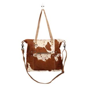 Myra Bag Camel Upcycled Canvas & Cowhide Tote Bag S-1465