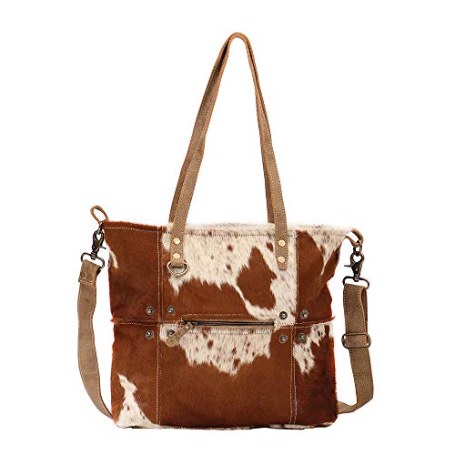 Myra Bag Camel Upcycled Canvas & Cowhide Tote Bag S-1465