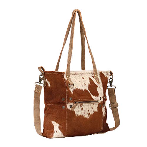 Myra Bag Camel Upcycled Canvas & Cowhide Tote Bag S-1465