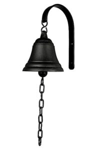 deconoor vintage cast iron dinner bell as entry door bell, outside hanging decor or indoor decoration wall antique farm and front gate bell, black