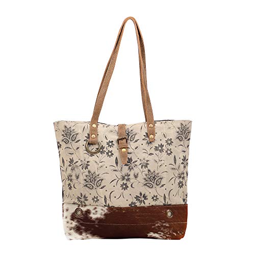 Myra Bag Bract Print Upcycled Canvas & Cowhide Tote Bag S-1435