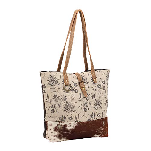 Myra Bag Bract Print Upcycled Canvas & Cowhide Tote Bag S-1435