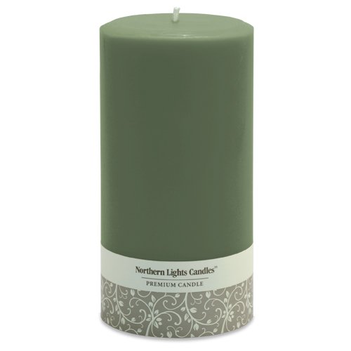 Northern Lights Candles Fragrance Free Pillar Candle, 3 by 6-Inch, Moss Green