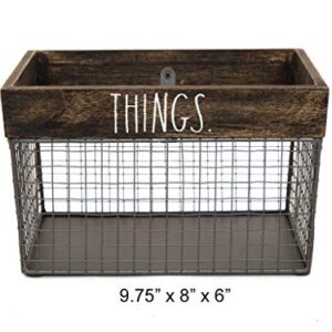 Rae Dunn by Designstyles Wire Storage Basket – Metal and Solid Wood Organizer – Decorative Folder Bin - for Office, Bedroom, Living Room, Closet and More