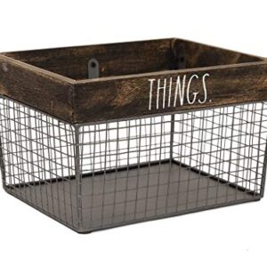 Rae Dunn by Designstyles Wire Storage Basket – Metal and Solid Wood Organizer – Decorative Folder Bin - for Office, Bedroom, Living Room, Closet and More