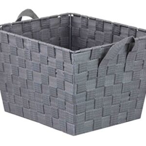 Home Basics Non-Woven Strap Handle Bin, Storage Basket Organizer, (Grey, Medium)