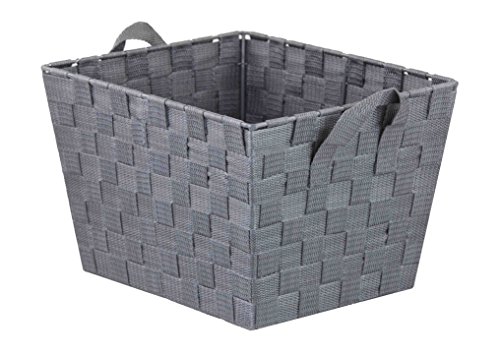 Home Basics Non-Woven Strap Handle Bin, Storage Basket Organizer, (Grey, Medium)