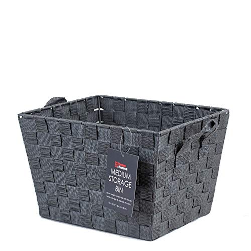 Home Basics Non-Woven Strap Handle Bin, Storage Basket Organizer, (Grey, Medium)