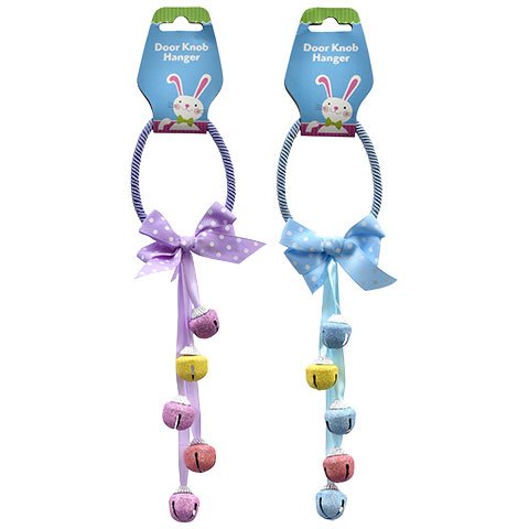 Egg-Shaped Pastel Easter Door Knob Hangers with Bells, 2-12inch Set, 1 Blue and