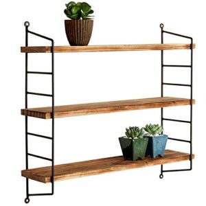 mygift 23-inch modern floating shelves industrial metal and rustic burnt brown wood adjustable wall mounted 3-tier display shelf unit rack