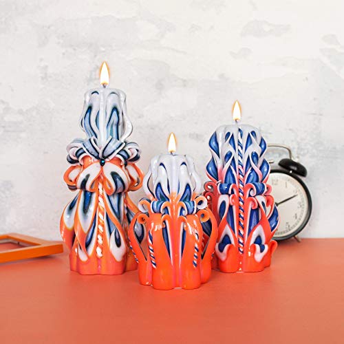 Orange Blue White Carved Candles 6" Eco Friendly Materials Unscented for Stress Relief Decoration Friend