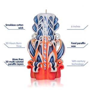 Orange Blue White Carved Candles 6" Eco Friendly Materials Unscented for Stress Relief Decoration Friend